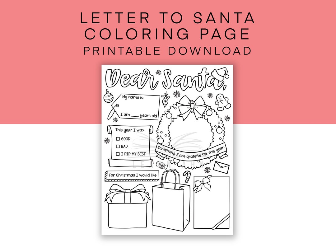 Letter to Santa Printable Coloring Page, Santa Wish List Coloring Sheet ...