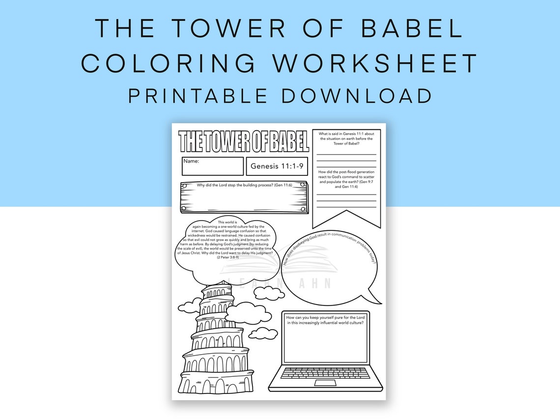 The Tower of Babel Bible Story Worksheet, Sunday School Coloring Page ...