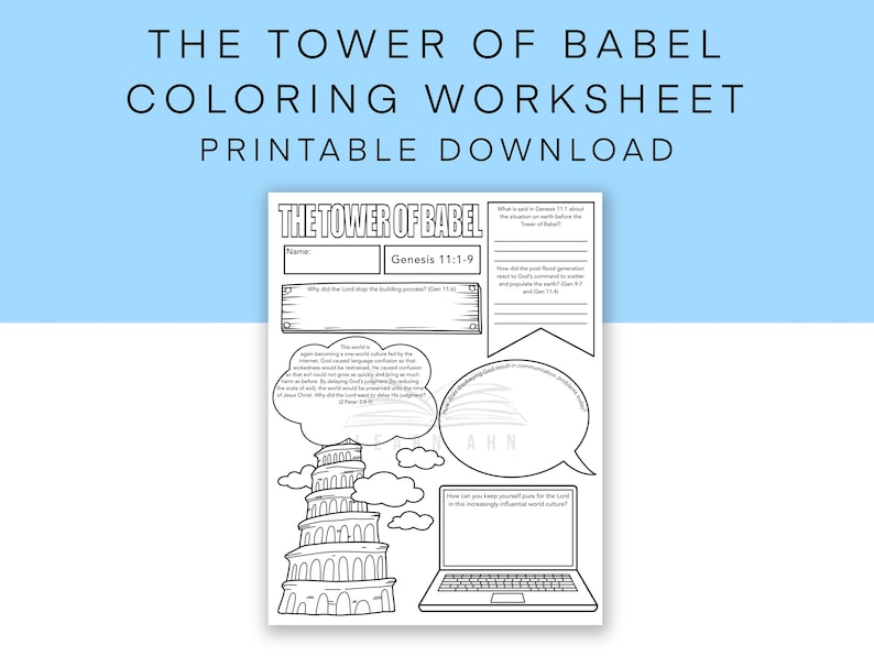 The Tower of Babel Bible Story Worksheet, Sunday School Coloring Page ...