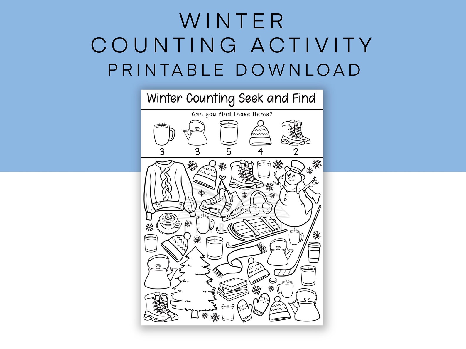 Winter Counting Seek and Find Coloring Page Printable, Snow I Spy Math ...