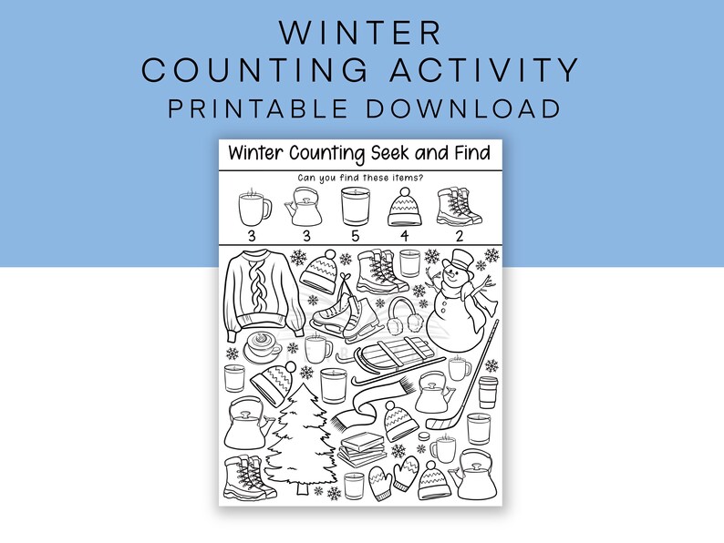 Winter Counting Seek and Find Coloring Page Printable, Snow I Spy Math ...