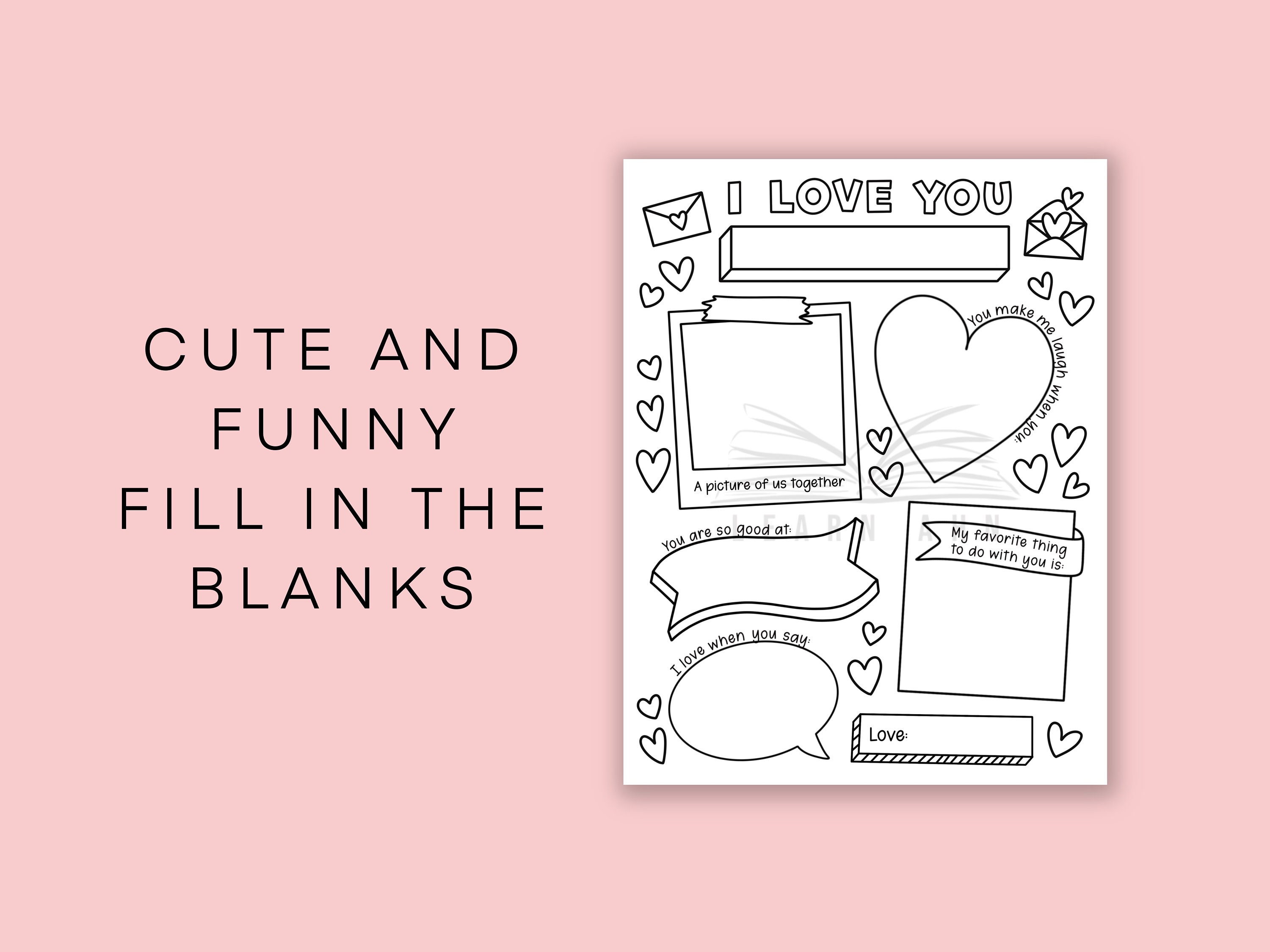 Valentine's Day Printable Worksheet, "i Love You" Fill in the Blank ...