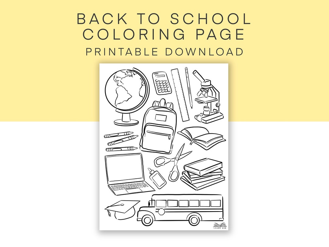 Back to School Printable Coloring Page School Activity Sheet - Etsy
