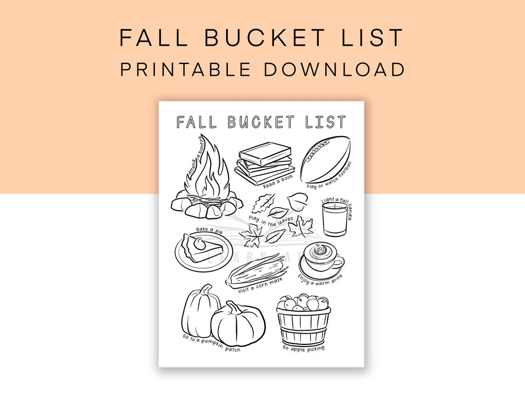 Fall Bucket List Printable Coloring Page, Autumn Activity Sheet ...