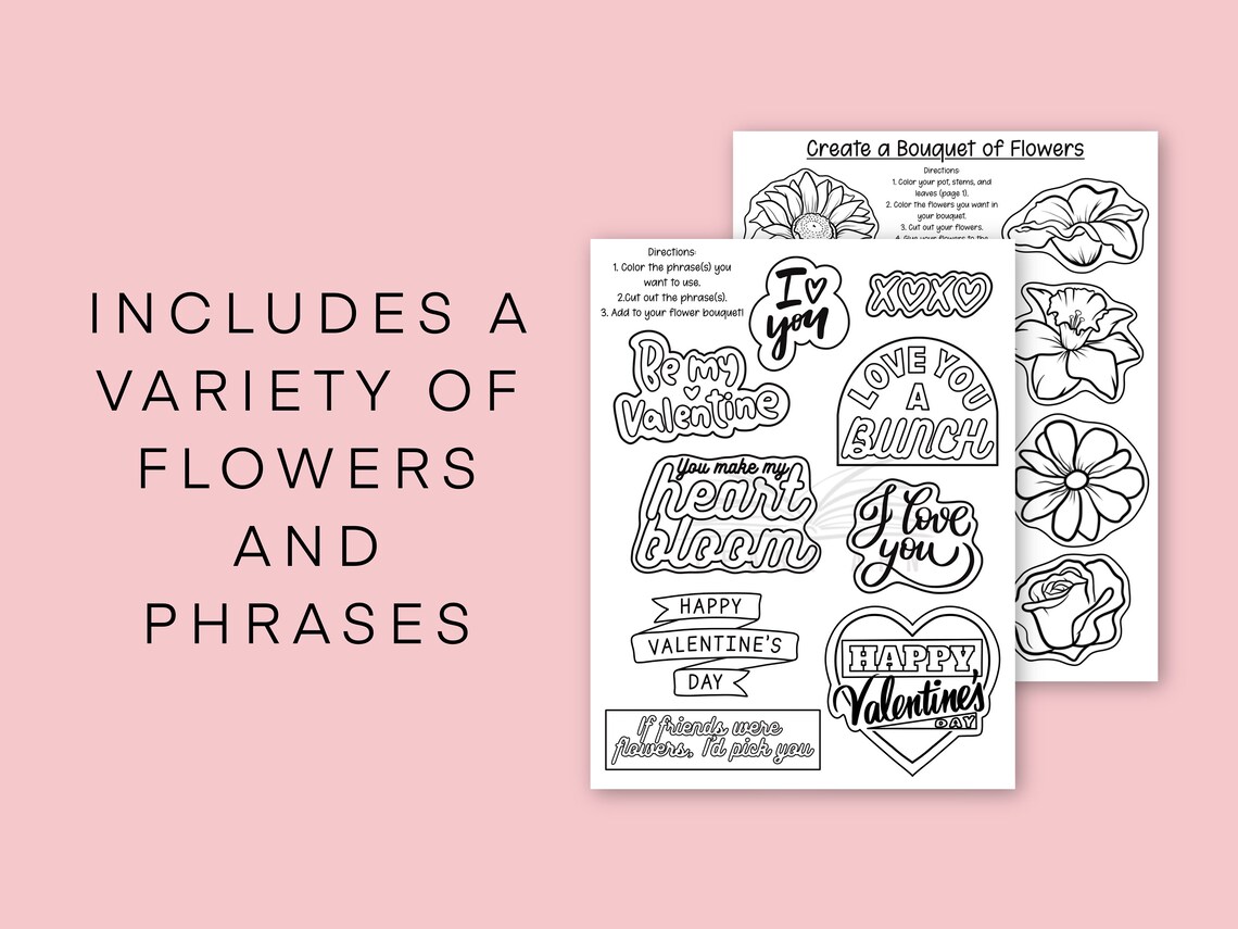 Flower Bouquet Valentine Craft for Kids, Cut and Paste Valentine's Day ...