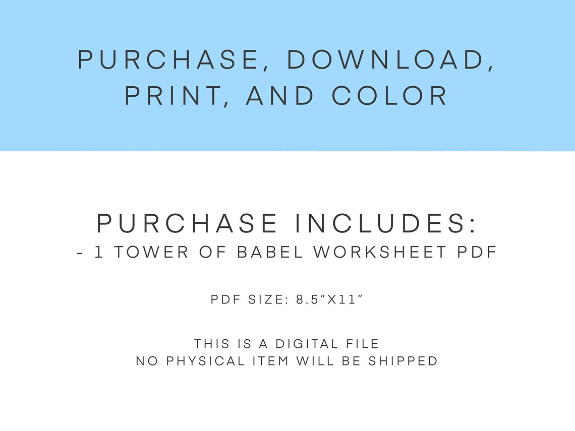 The Tower of Babel Bible Story Worksheet, Sunday School Coloring Page ...