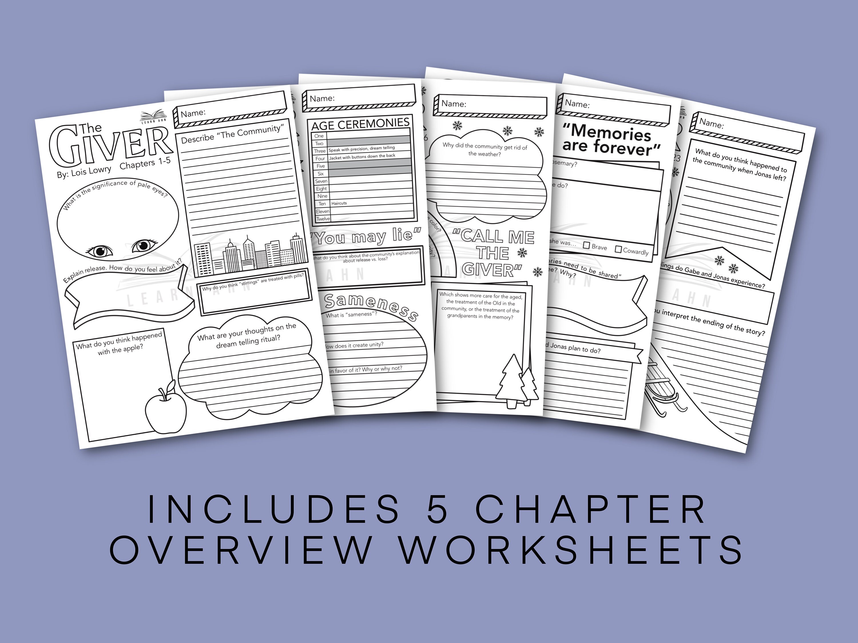 The Giver Novel Study Chapter Worksheets, Chapter Coloring Page ...