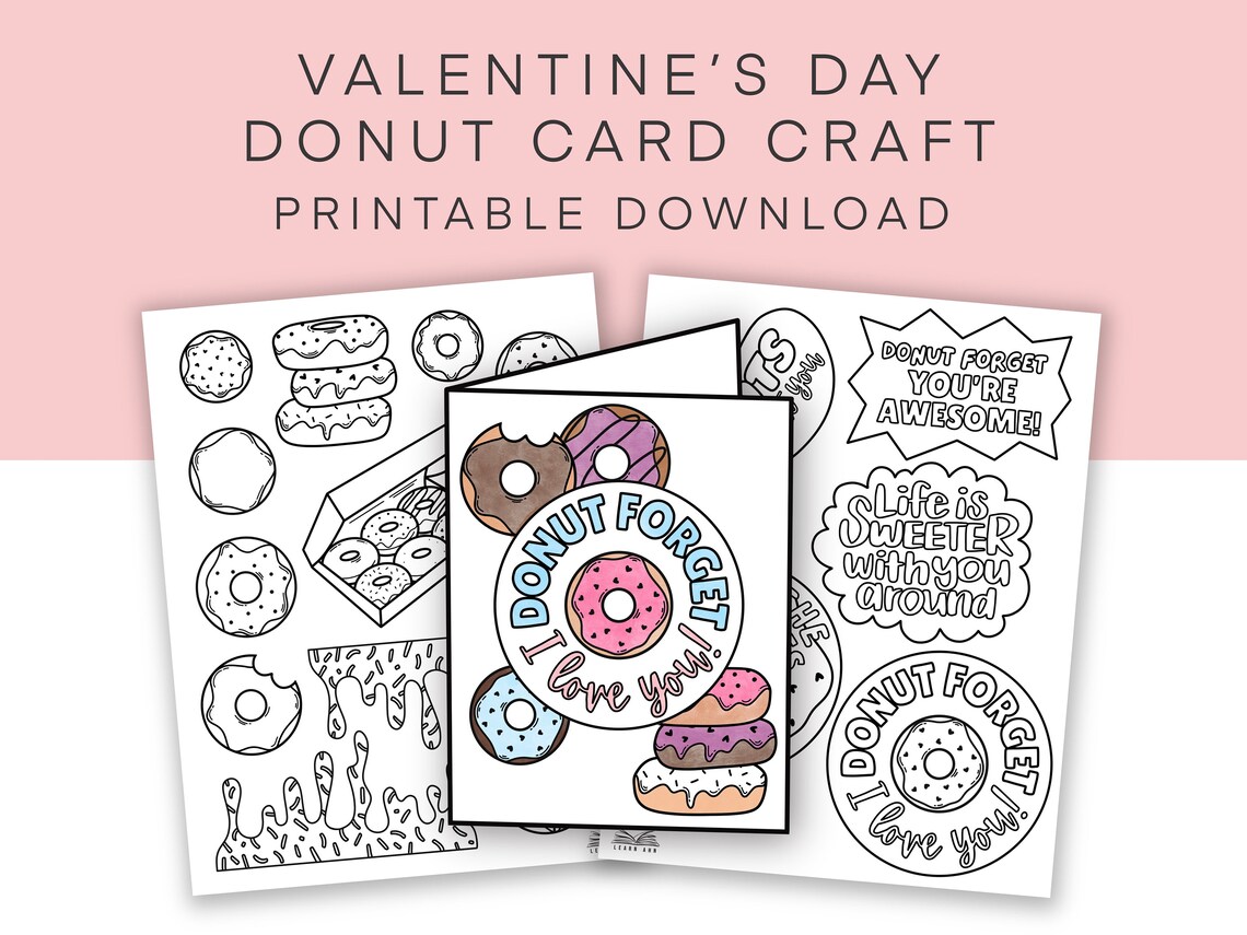 Donut Valentine Card Kit Craft for Kids, Cut and Paste Valentine's Day ...
