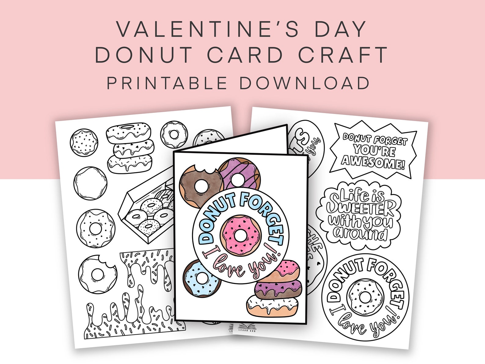 Donut Valentine Card Kit Craft for Kids, Cut and Paste Valentine's Day ...