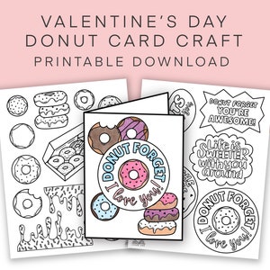 Donut Valentine Card Kit Craft for Kids, Cut and Paste Valentine's Day ...