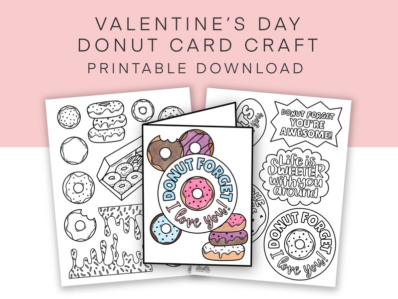 Donut Valentine Card Kit Craft for Kids, Cut and Paste Valentine's Day ...