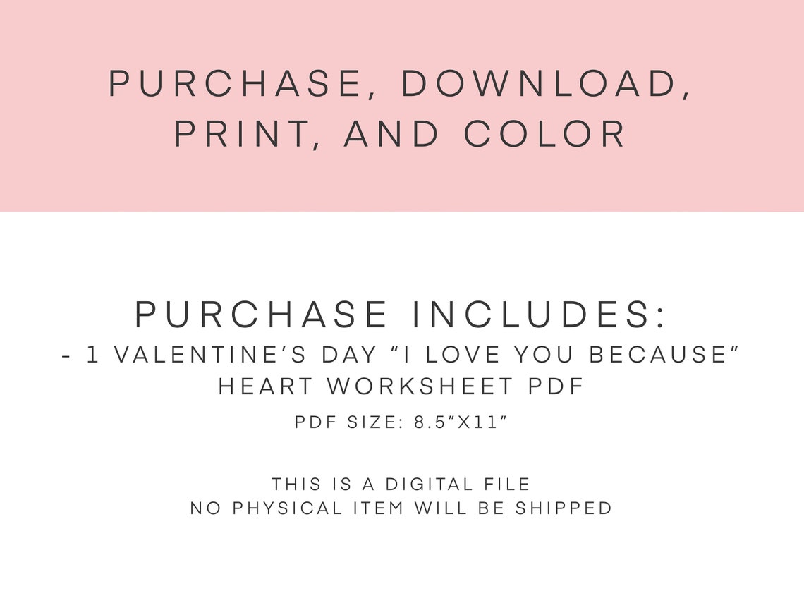 Valentine's Day "i Love You Because..." Printable Worksheet, Fill in ...