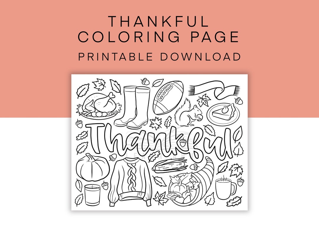 Thankful Coloring Page, Thanksgiving Worksheet, Gratitude Coloring ...