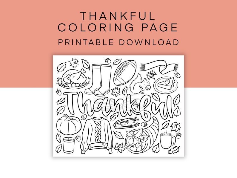 Thankful Coloring Page, Thanksgiving Worksheet, Gratitude Coloring ...