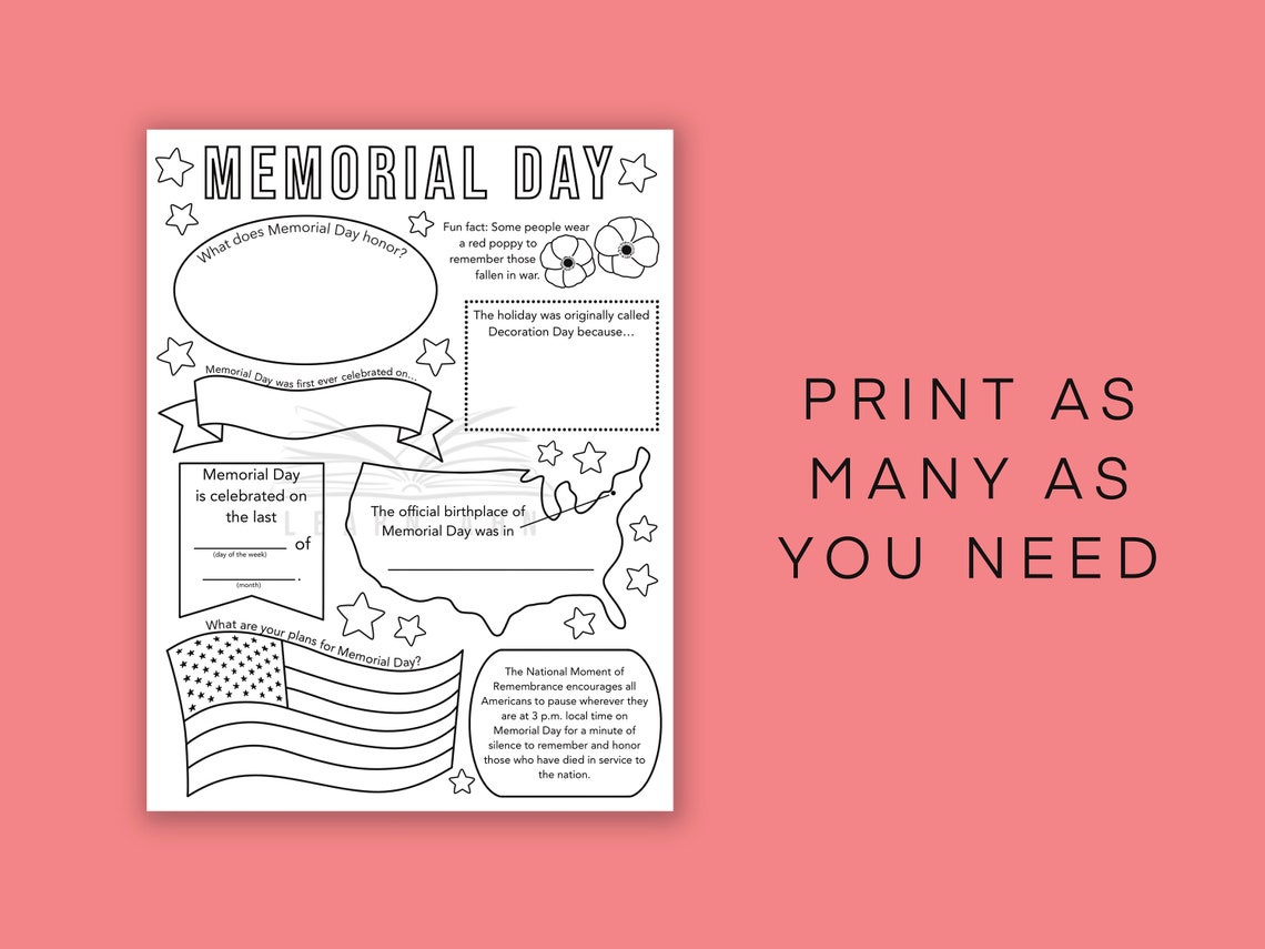 Memorial Day Worksheet, Memorial Day Fill in the Blank Fact Sheet ...