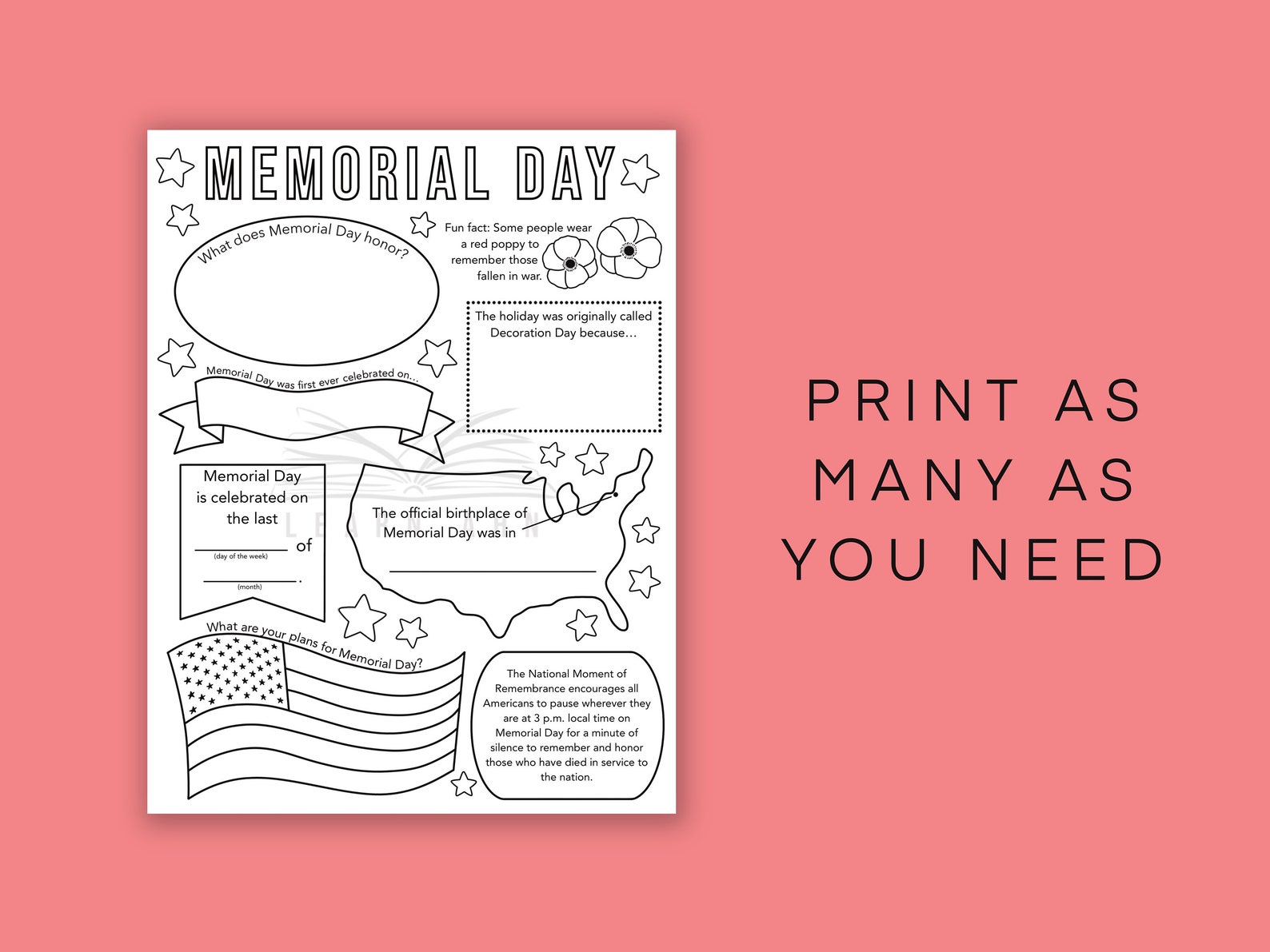 Memorial Day Worksheet, Memorial Day Fill in the Blank Fact Sheet ...