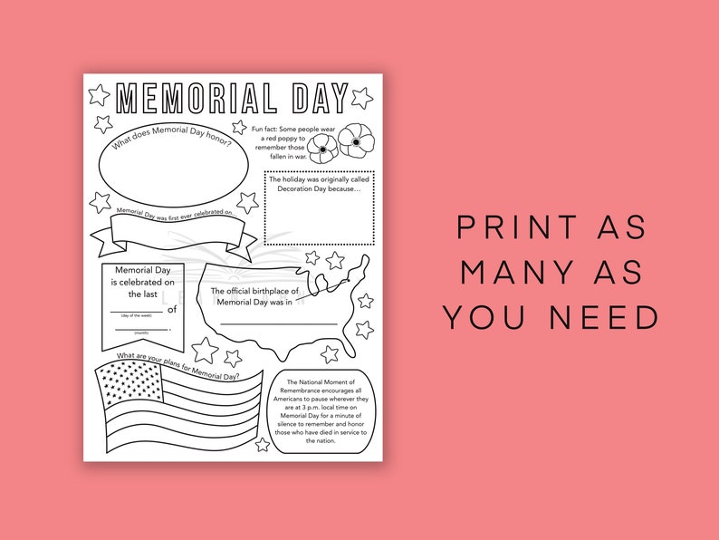 Memorial Day Worksheet, Memorial Day Fill in the Blank Fact Sheet ...