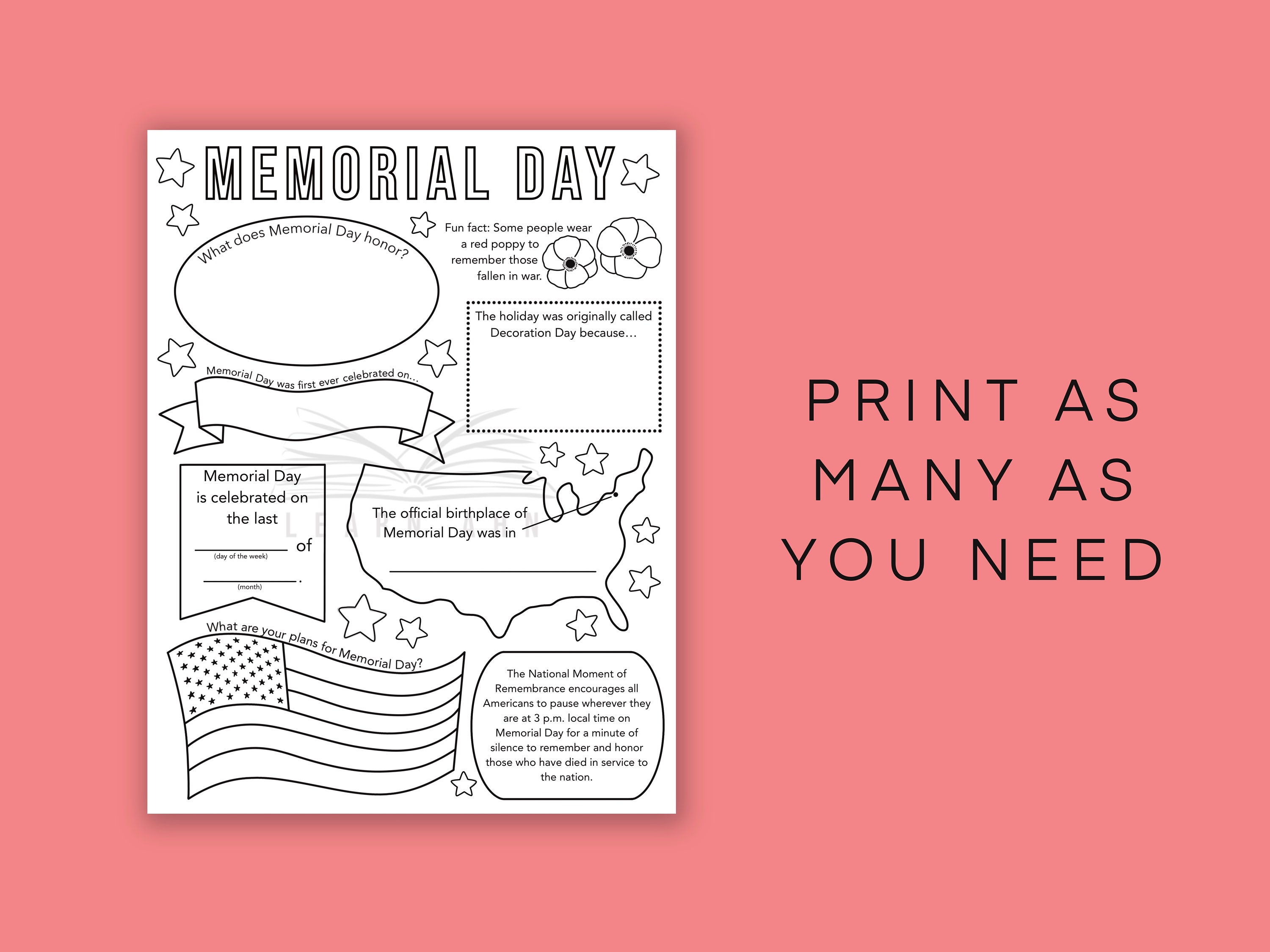 Memorial Day Worksheet, Memorial Day Fill in the Blank Fact Sheet ...