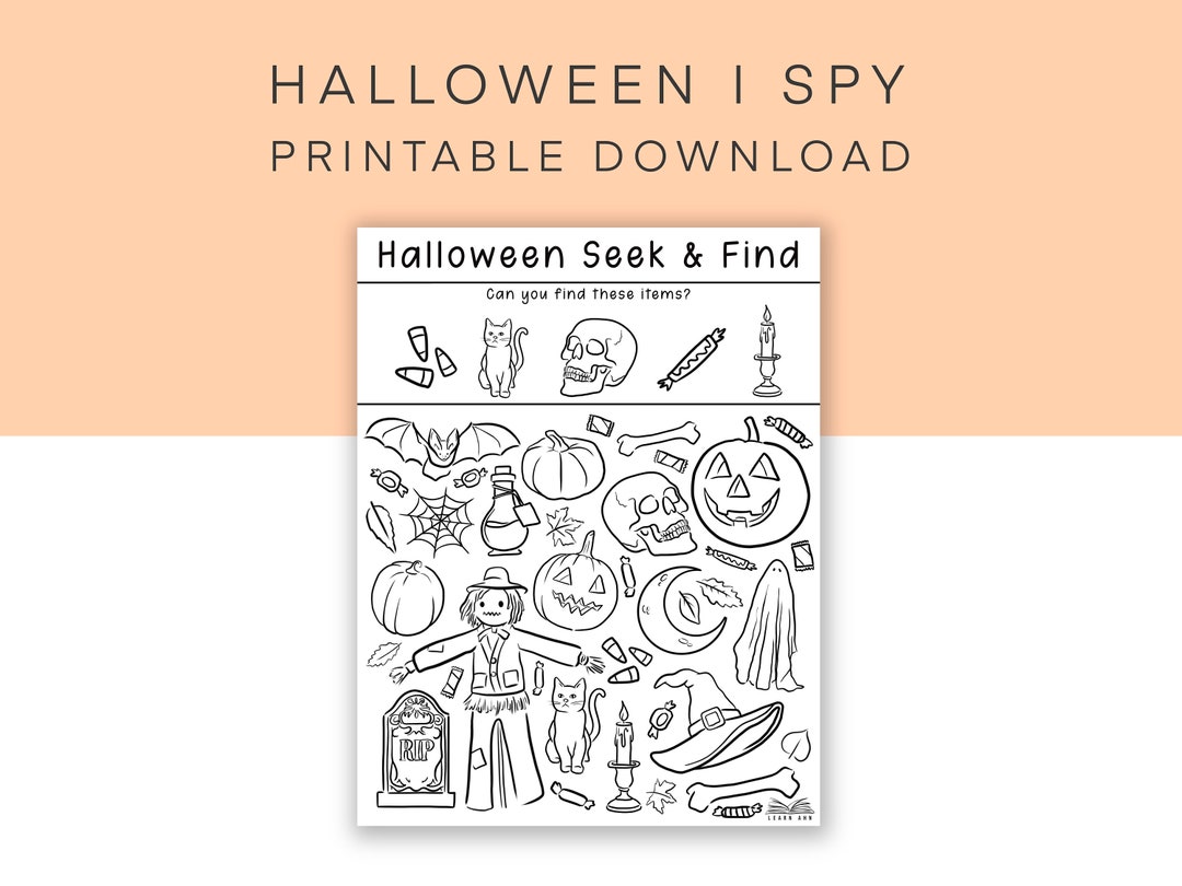 Halloween Seek and Find Coloring Page Printable Spooky I Spy - Etsy