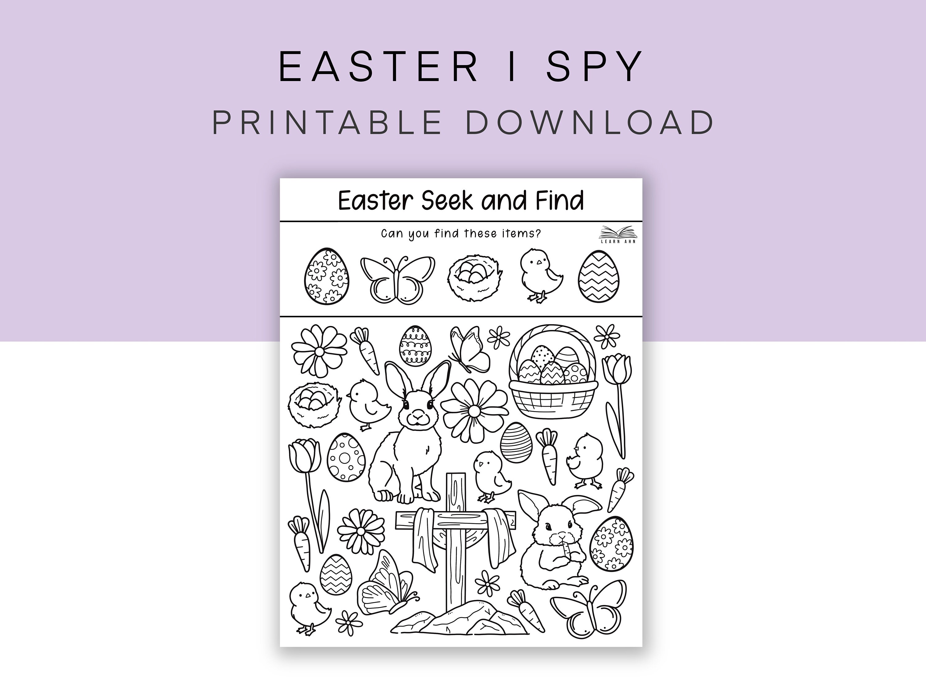 Easter Seek and Find Coloring Page Printable, I Spy Activity Sheet ...