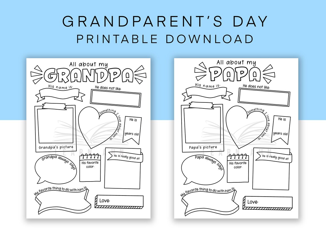 Grandparents Day Last Minute Gift, All About Grandpa Worksheet Activity ...