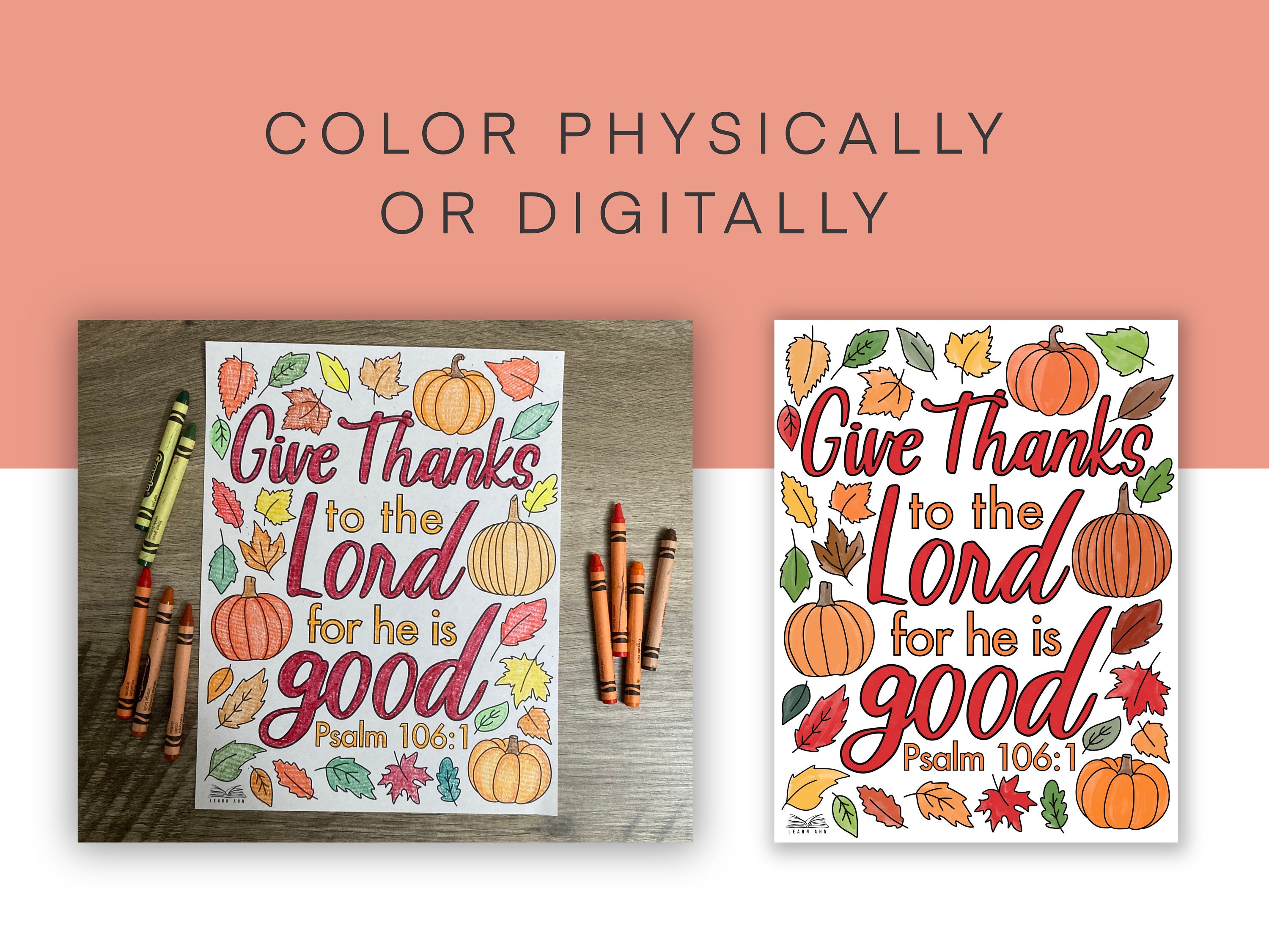 Give Thanks Coloring Page, Thanksgiving Scripture Worksheet, Gratitude ...