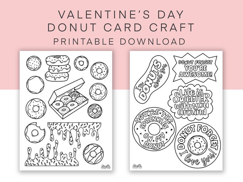 Donut Valentine Card Kit Craft for Kids, Cut and Paste Valentine's Day ...