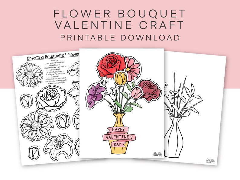 Flower Bouquet Valentine Craft for Kids, Cut and Paste Valentine's Day ...