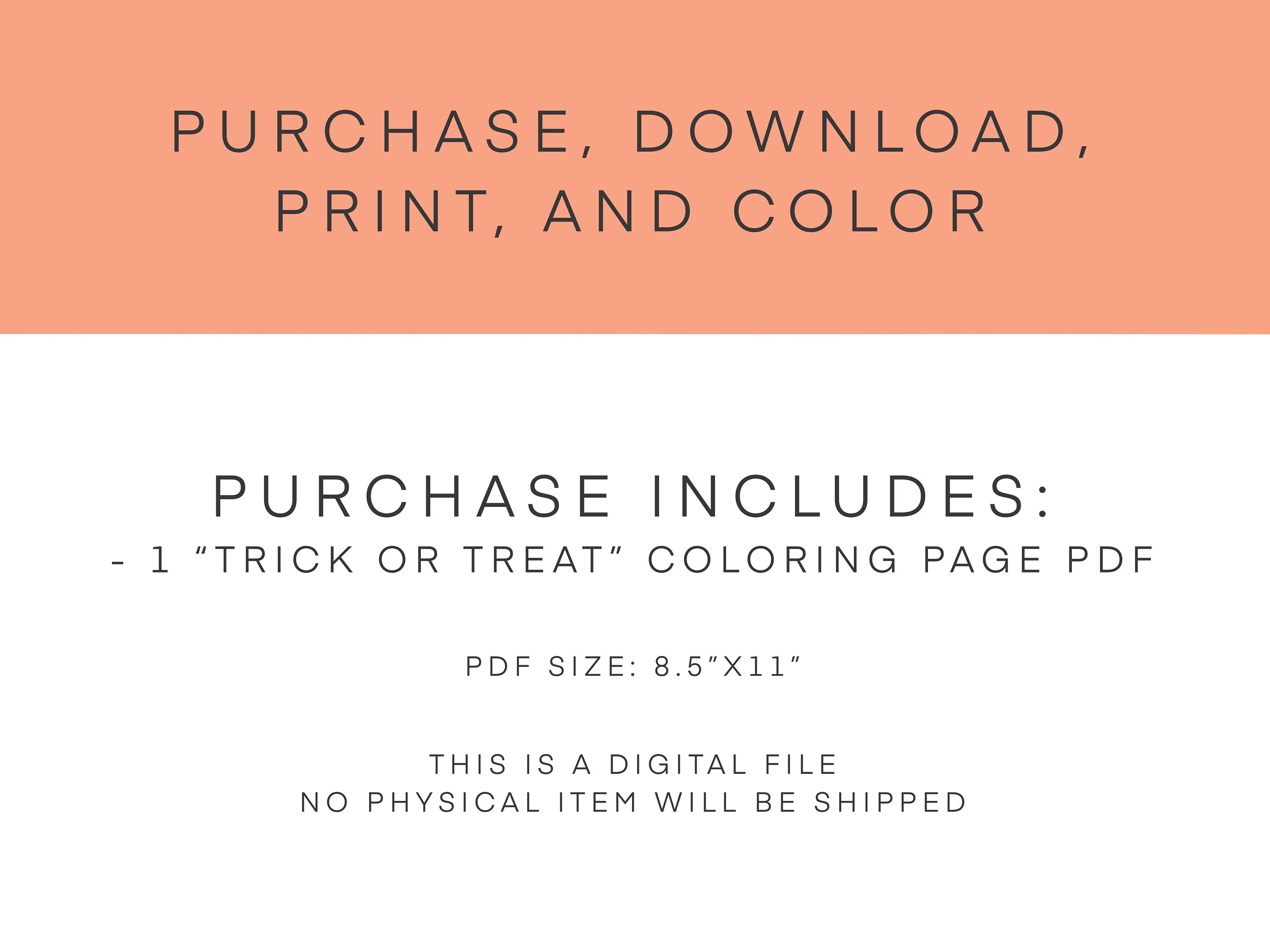 Halloween Printable Coloring Page, Trick or Treat Activity Sheet, Candy ...