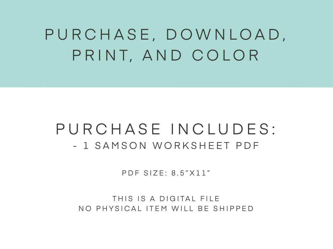 Samson Bible Story Worksheet, Sunday School Coloring Page, Samson and ...