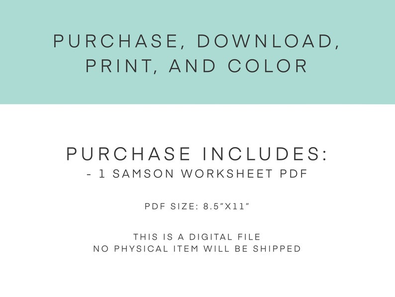 Samson Bible Story Worksheet, Sunday School Coloring Page, Samson and ...