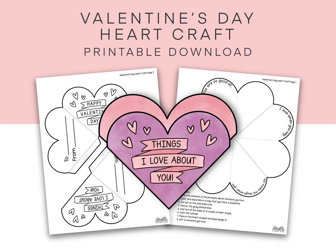 Valentine's Day Heart Card Craft, Coloring Card, Reasons I Love You ...