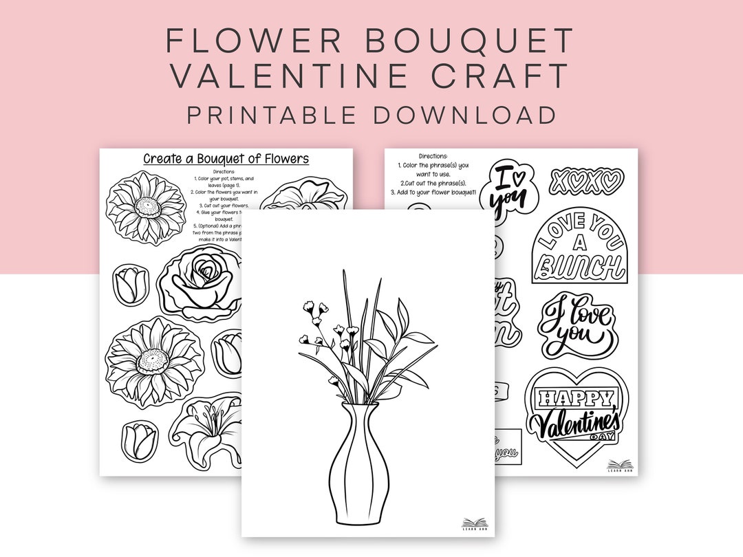 Flower Bouquet Valentine Craft for Kids, Cut and Paste Valentine's Day ...