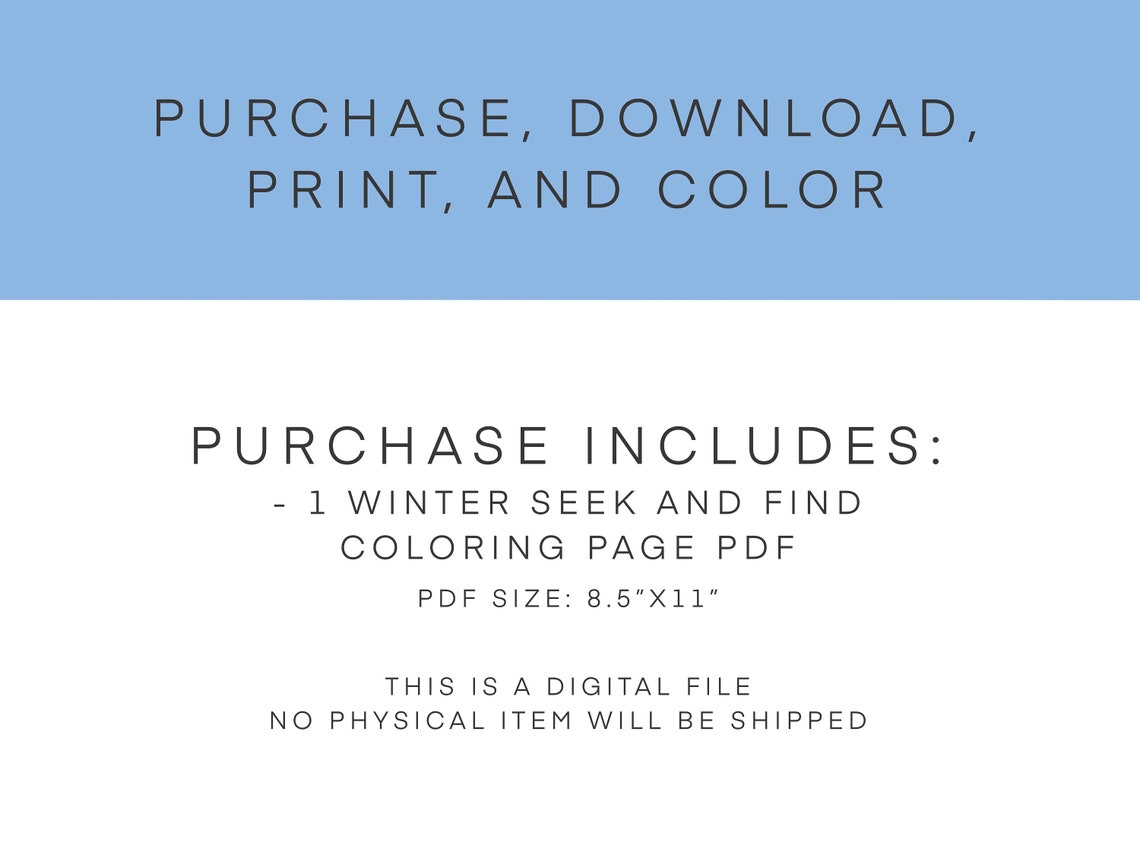 Winter Seek and Find Printable Coloring Page, Snow I Spy Activity Sheet ...