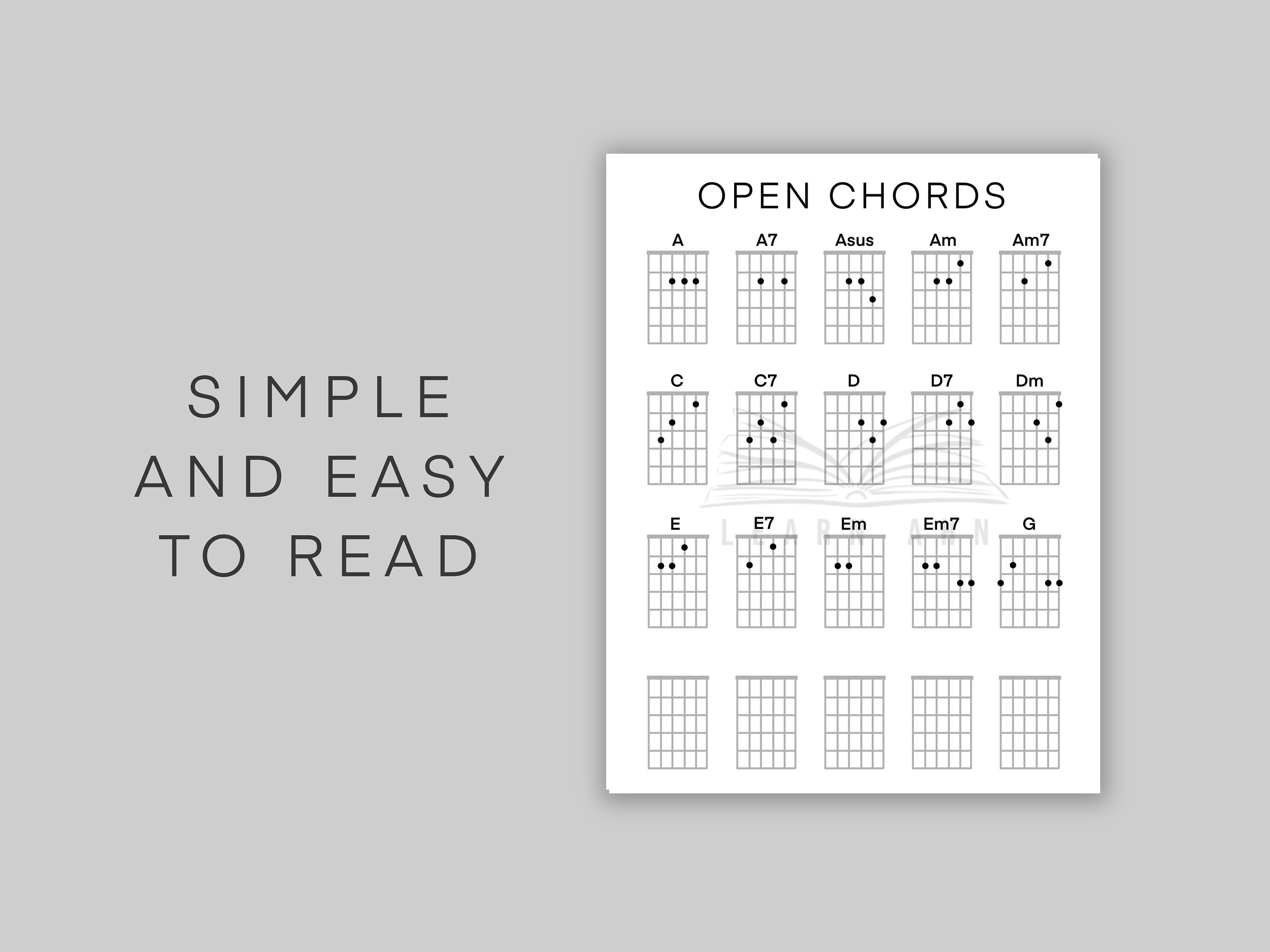 Guitar Chord Chart Printable Download, Printable PDF, Beginner Guitar ...