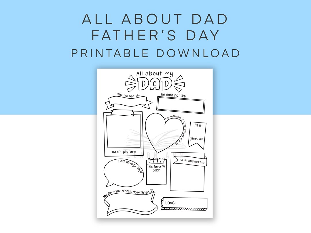 Printable Father's Day Gift, Coloring Page Card for Dad, All About Dad ...