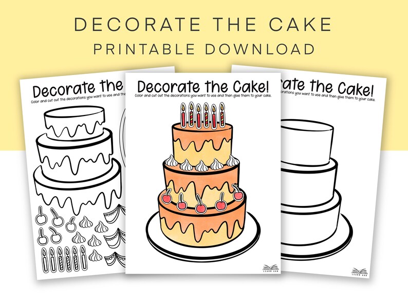Decorate the Cake Activity for Kids, Cut and Paste Craft, Printable ...