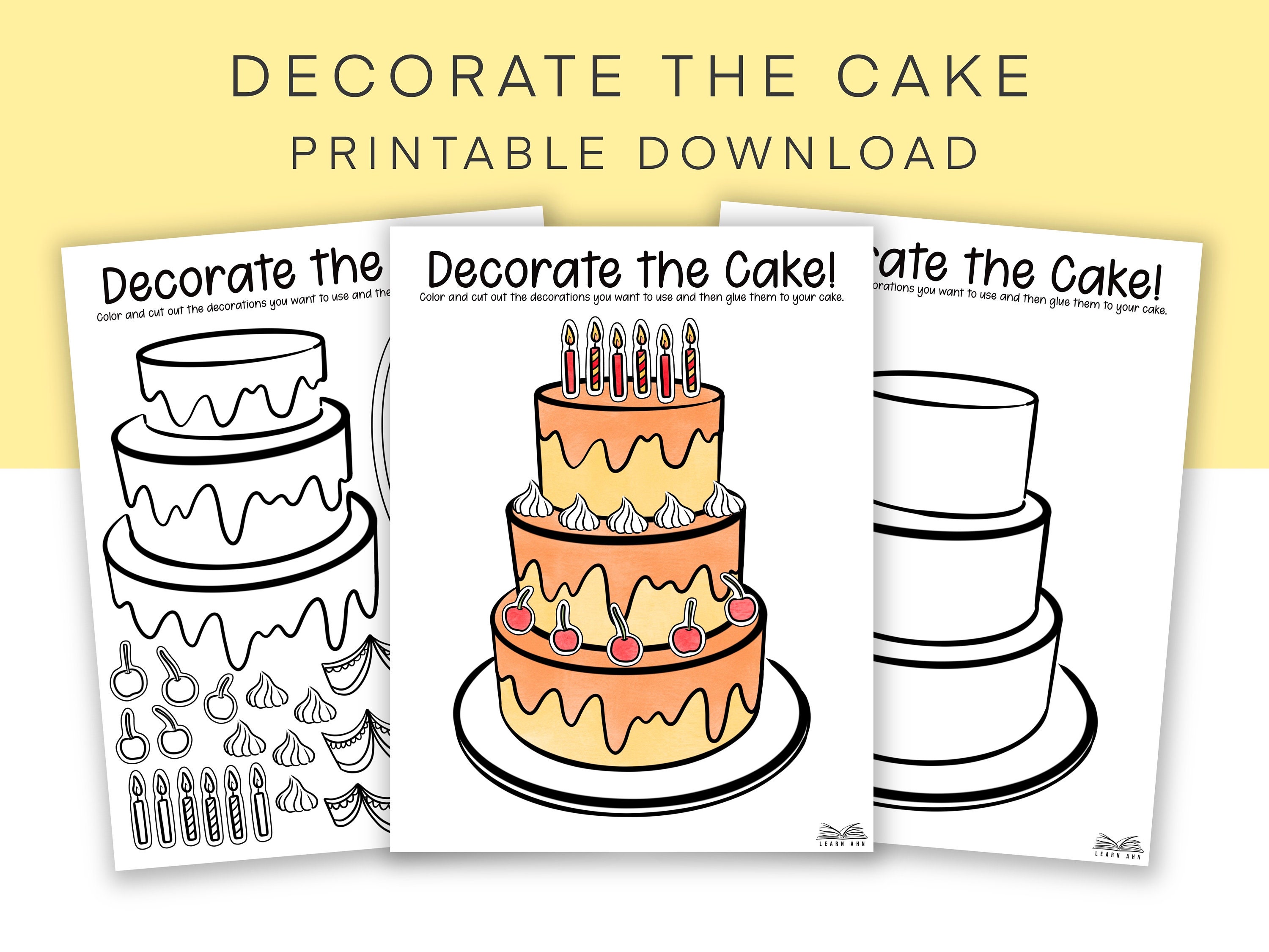 Decorate the Cake Activity for Kids, Cut and Paste Craft, Printable ...