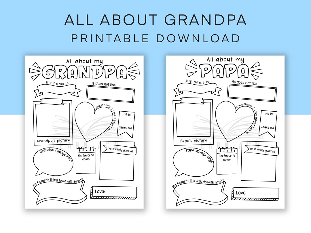 Printable Grandpa Gift, Coloring Page Card for Papa, All About My ...
