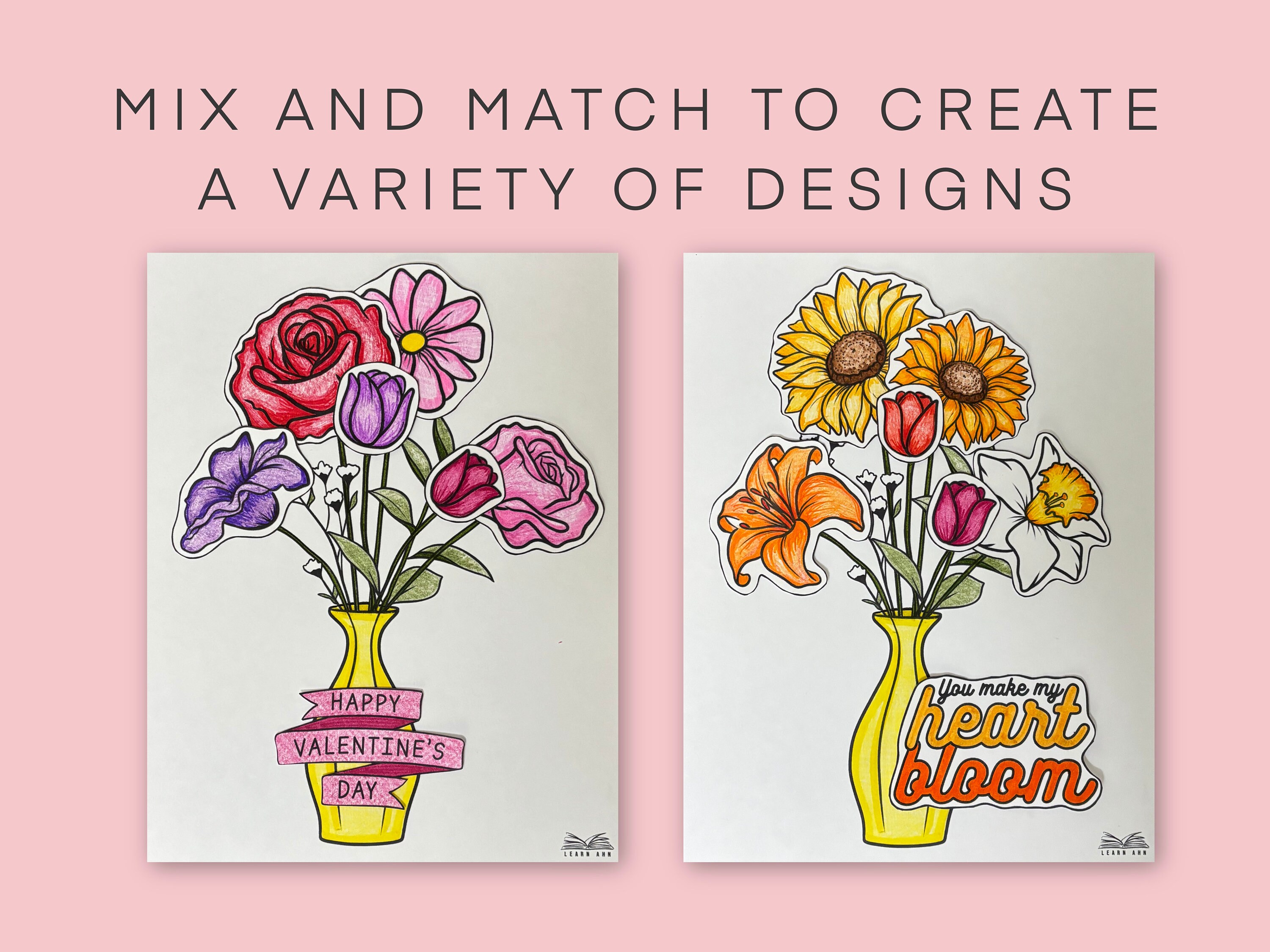 Flower Bouquet Valentine Craft for Kids, Cut and Paste Valentine's Day ...