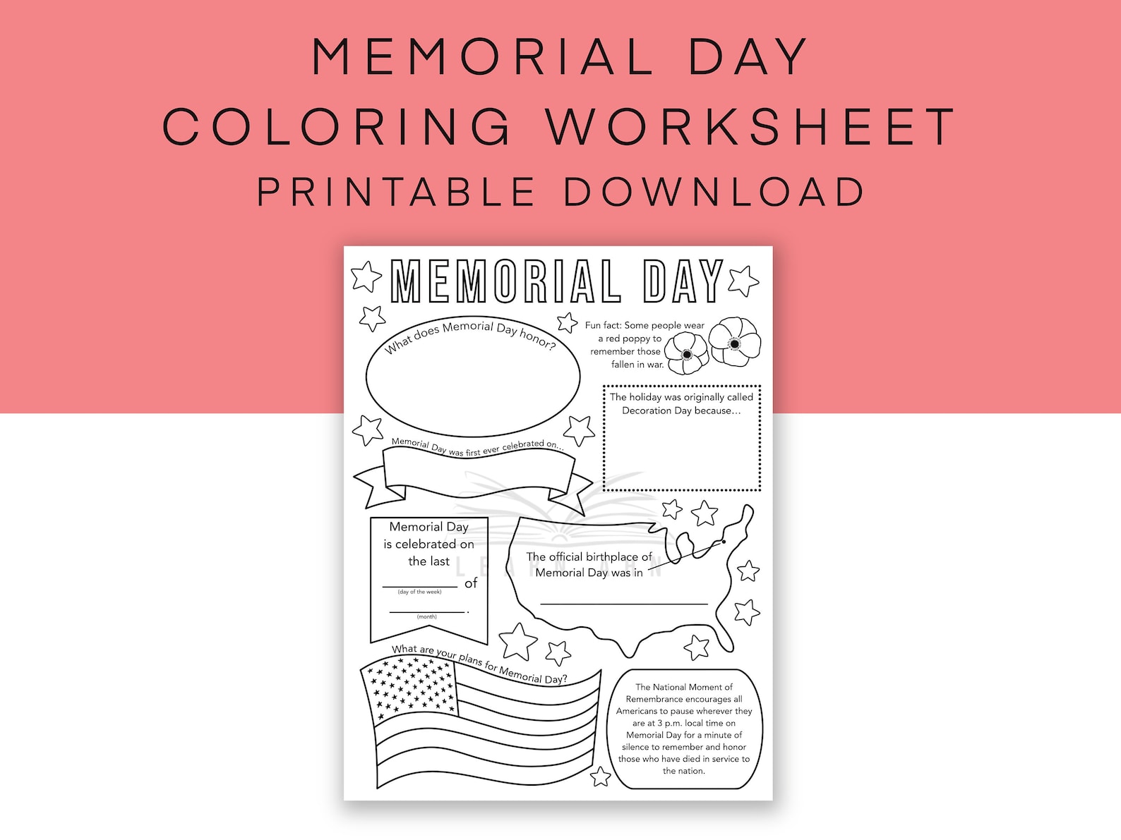 Memorial Day Worksheet, Memorial Day Fill in the Blank Fact Sheet ...