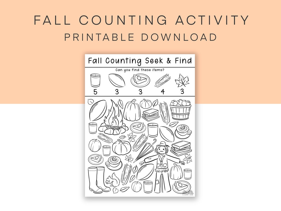 Fall Counting Seek and Find Coloring Page Printable Harvest I - Etsy