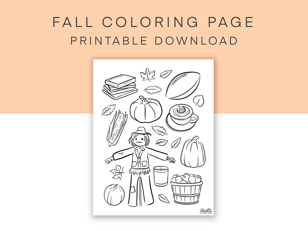Fall Printable Coloring Page Autumn Activity Sheet Harvest - Etsy