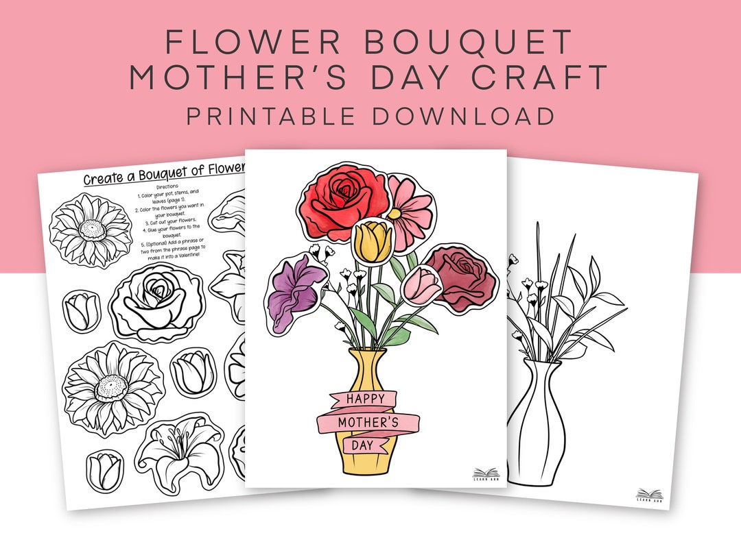 Flower Bouquet Mother's Day Craft for Kids, Cut and Paste Mom Craft ...