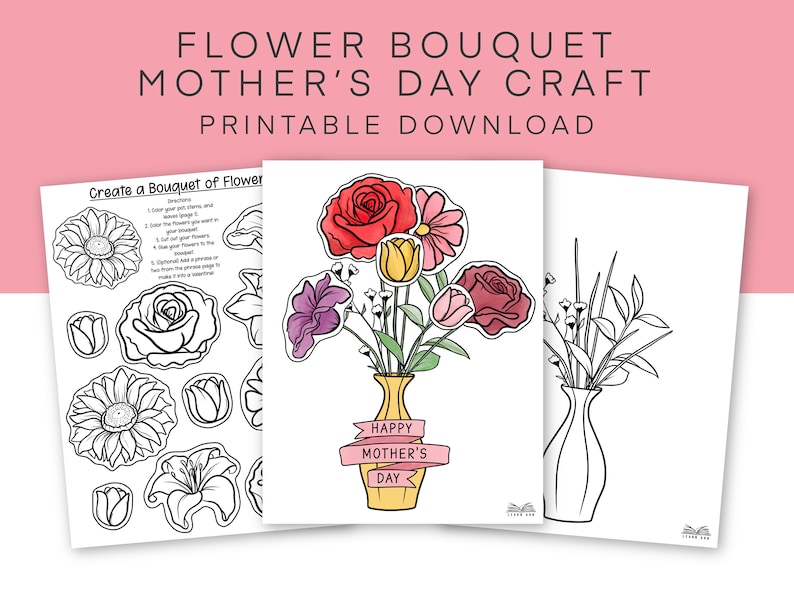 Flower Bouquet Mother's Day Craft for Kids, Cut and Paste Mom Craft ...