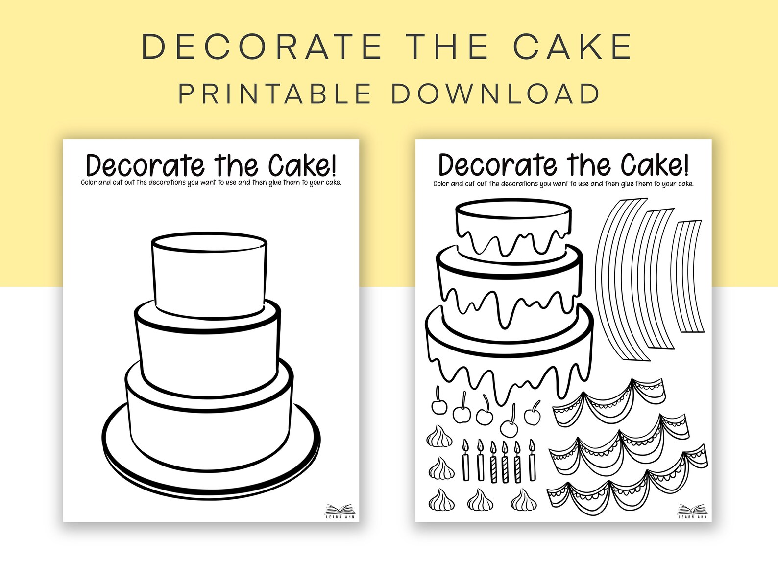 Decorate the Cake Activity for Kids Cut and Paste Craft - Etsy