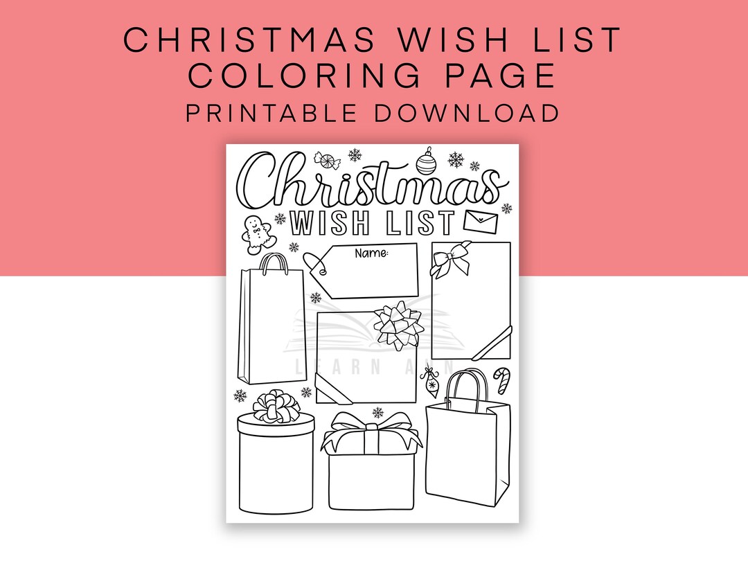 Christmas Wish List Printable Coloring Page, Gift Coloring Sheet ...