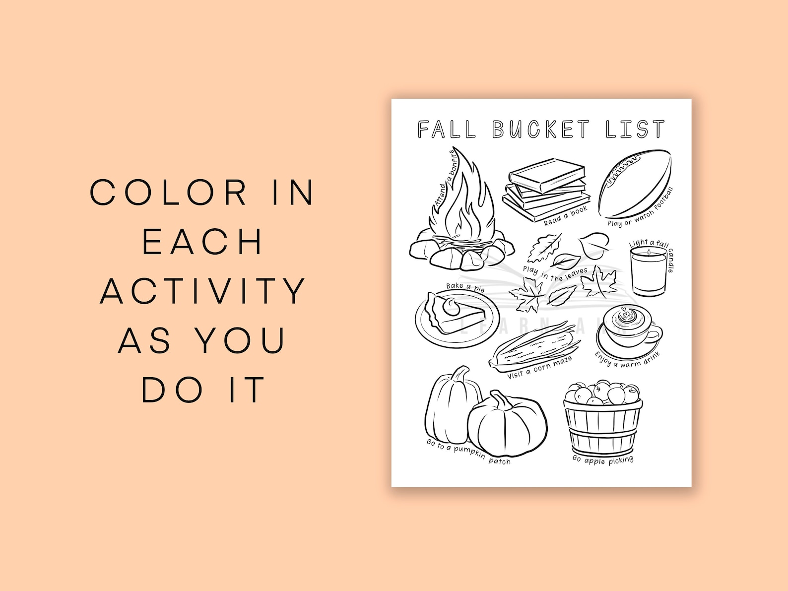 Fall Bucket List Printable Coloring Page, Autumn Activity Sheet ...