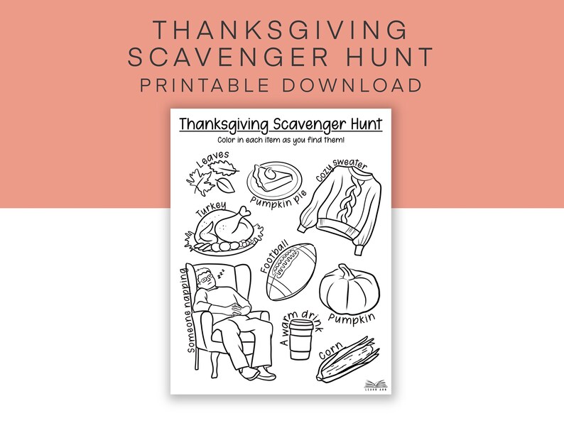 Thanksgiving Scavenger Hunt Coloring Page Printable Turkey - Etsy