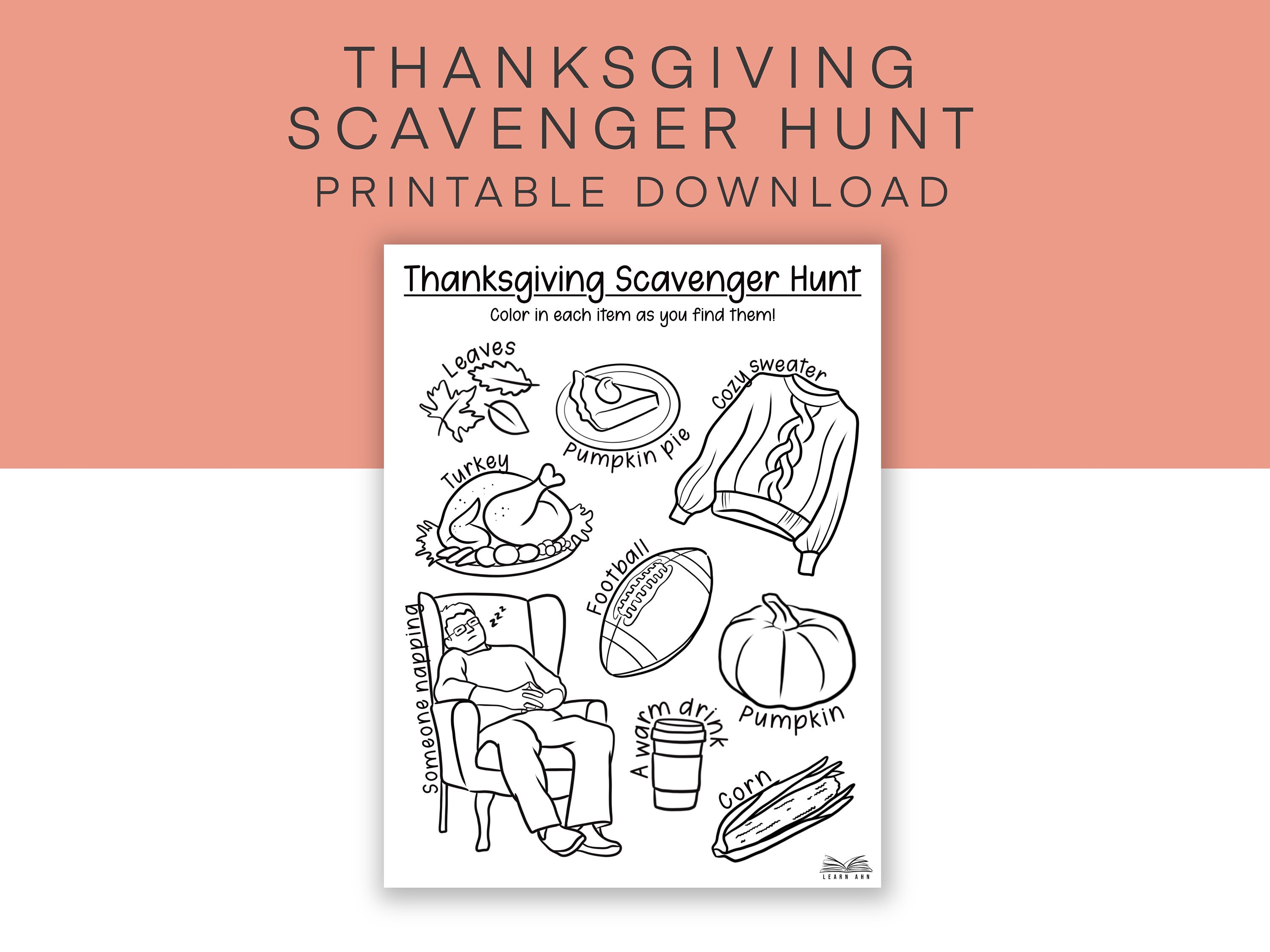 Thanksgiving Scavenger Hunt Coloring Page Printable Turkey - Etsy